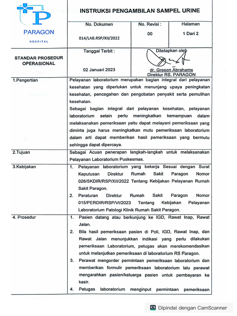 Instruksi Pengambilan Sampel Urine | PDF