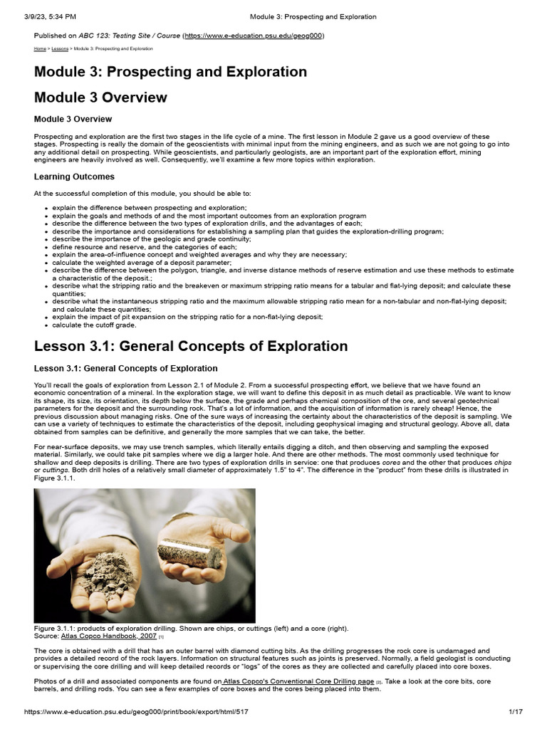 Module 3_ Prospecting and Exploration | PDF | Mining | Coal Mining