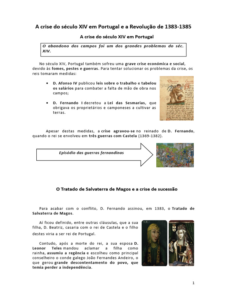 A Crise Do Sec. XIV em Portugal e A Revolução de 1383-1385 | PDF ...