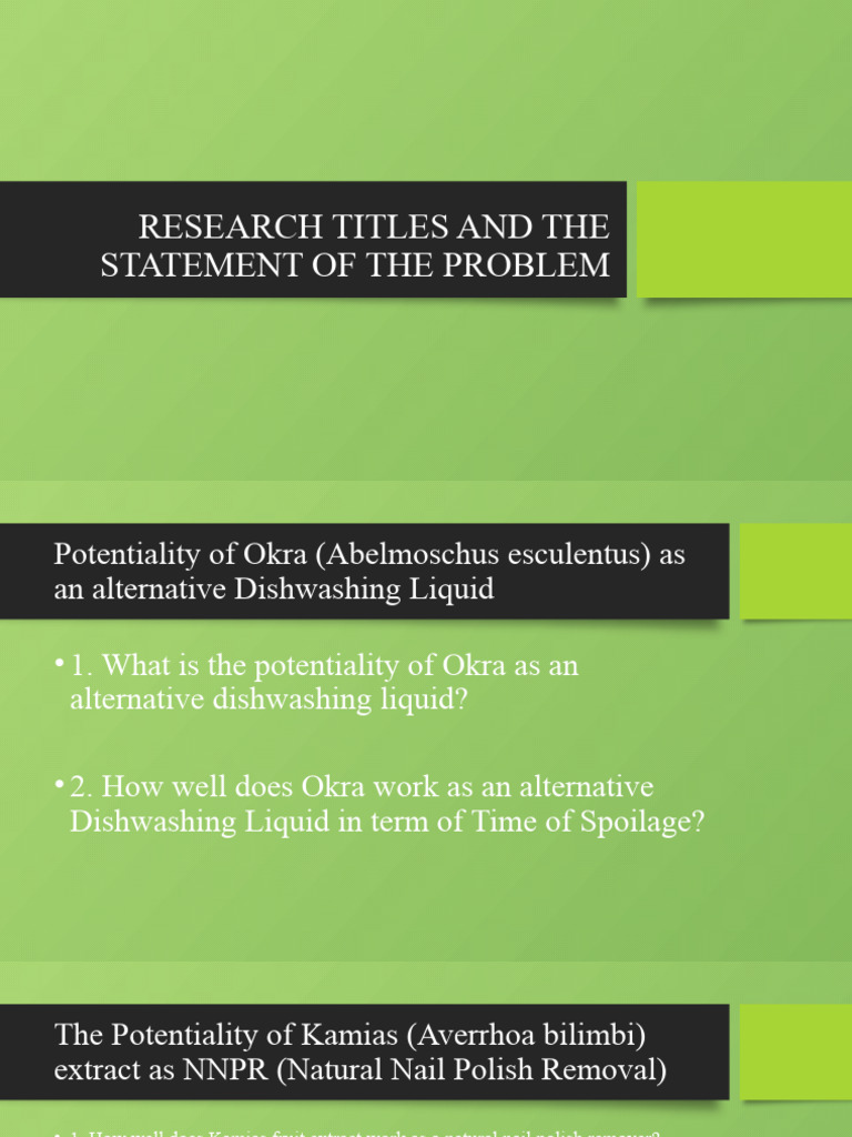 RESEARCH-TITLES-AND-THE-STATEMENT-OF-THE-PROBLEM | PDF | Food And Drink ...