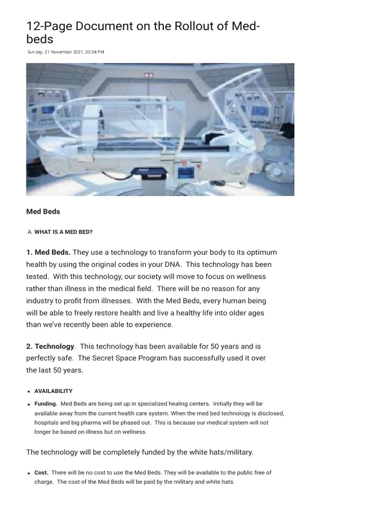 12-Page Document On The Rollout of Med-Beds | PDF | Surgery | Pet