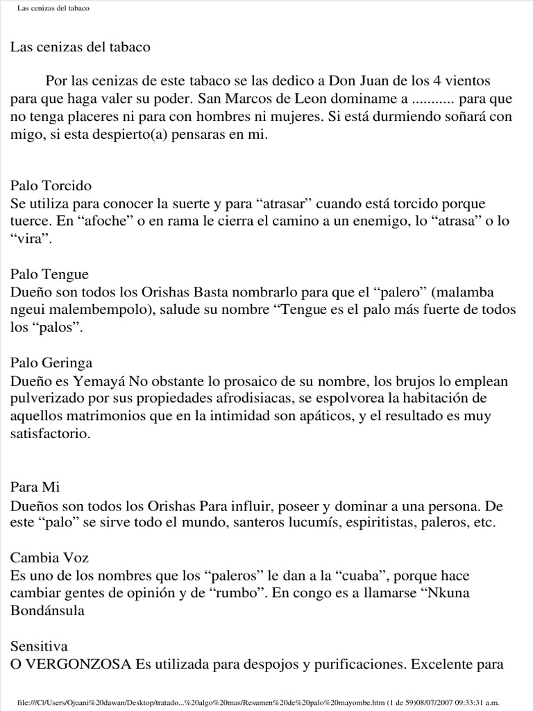 Resumen Del Palo Monte | PDF