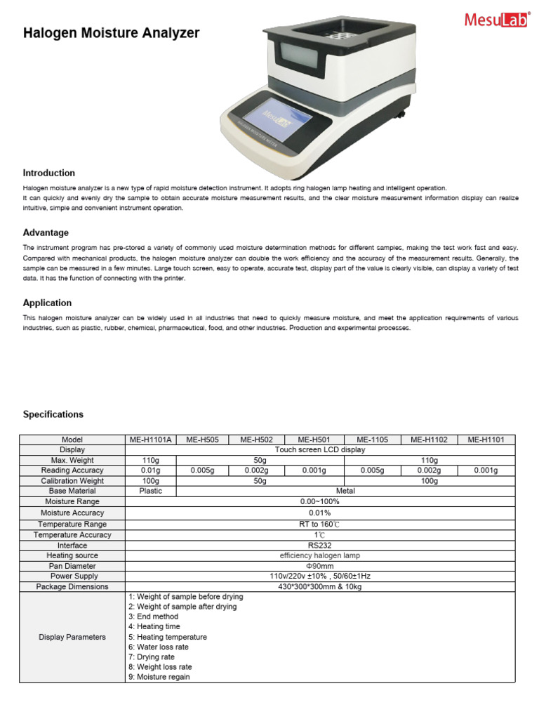 MesuLab New Halogen Moisture | PDF | Calibration | Sampling (Statistics)