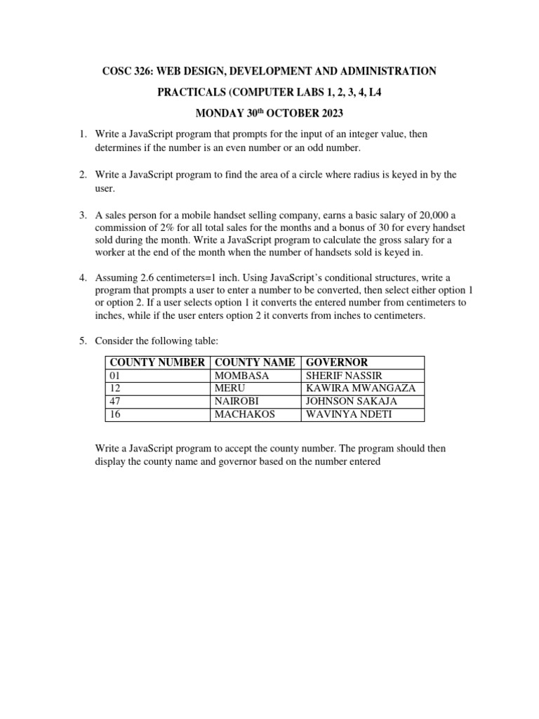 COSC 326 Practical JavaScript 1 | PDF | Business | Finance & Money Management