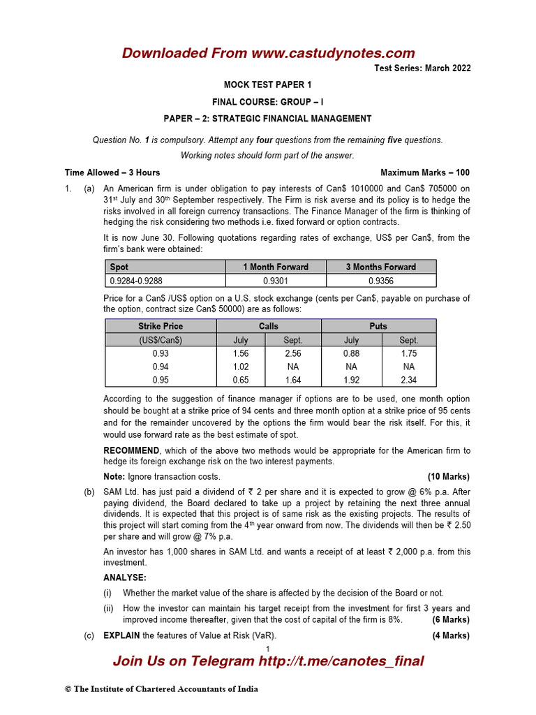 SFM Q MTP 1 Final May22 | PDF | Option (Finance) | Bonds (Finance)
