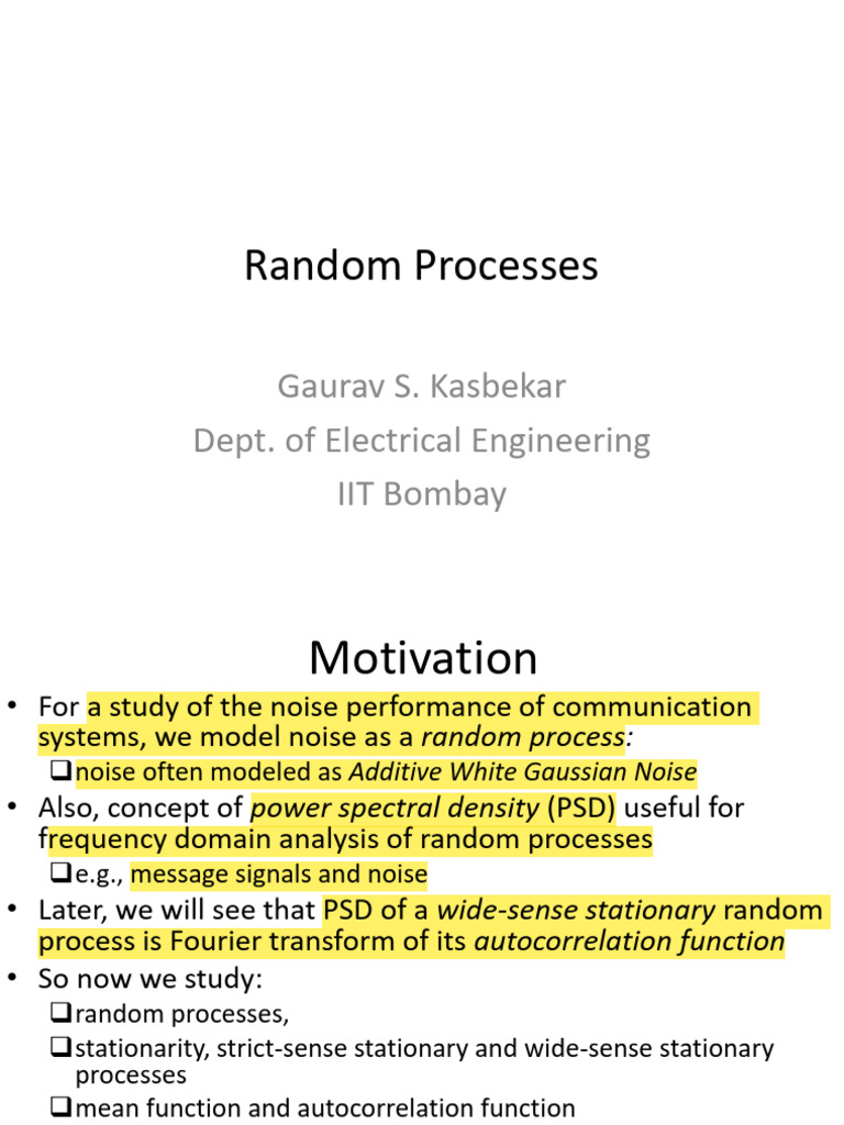 Random Processes Sept 25 26 Oct 3 5 | PDF | Stationary Process | Autocorrelation
