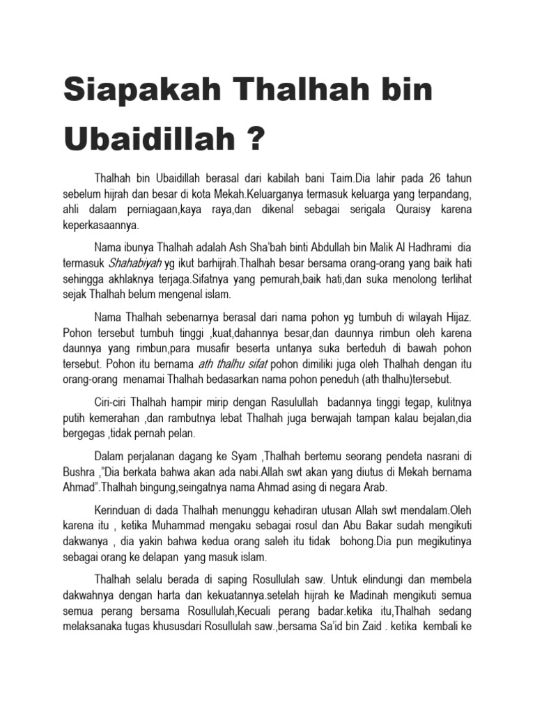 Siapa Thalhah Bin Ubaidillah | PDF