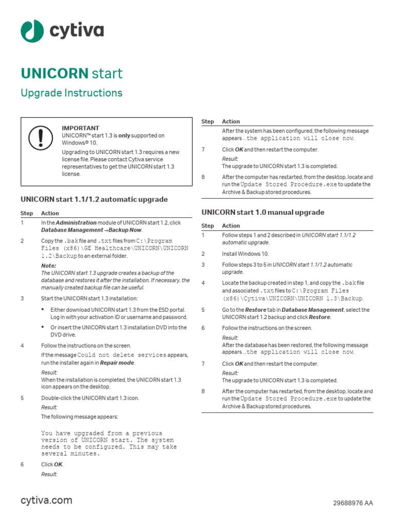 Upgrade Instructions, UNICORN Start 1.3 - 29688976AA | PDF ...