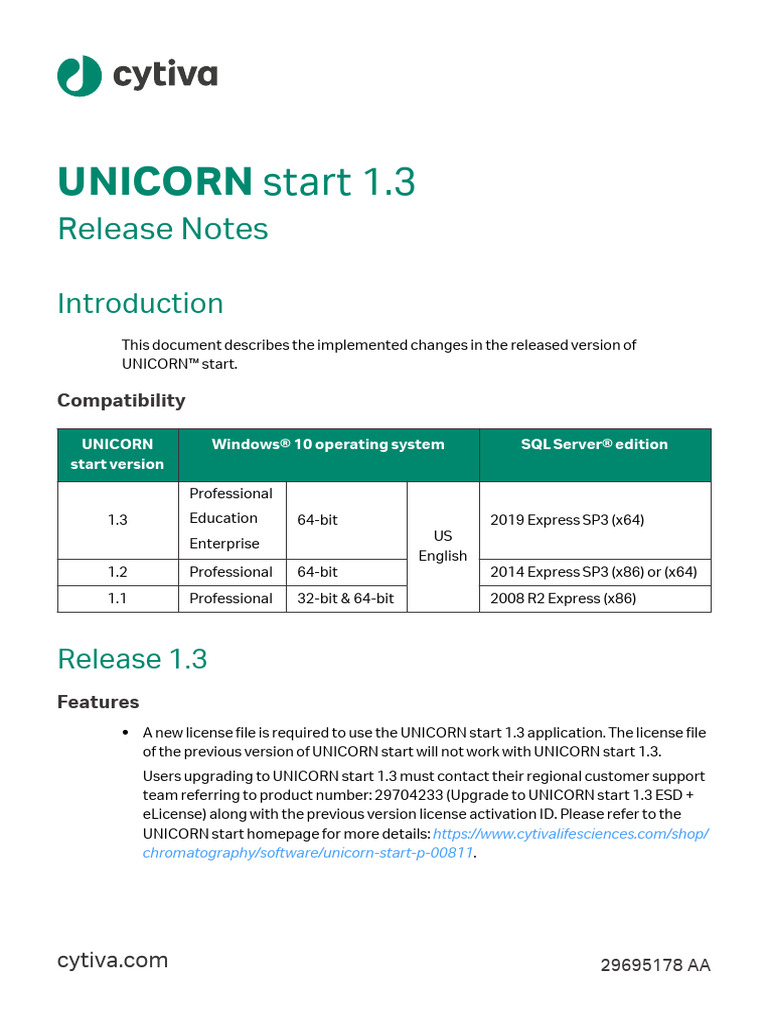 Release Notes, UNICORN Start 1.3 - 29695178AA | PDF | Microsoft Windows ...