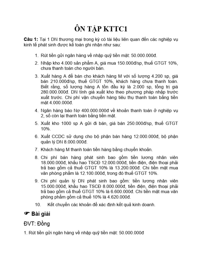 ÔN TẬP KTTC1 | PDF