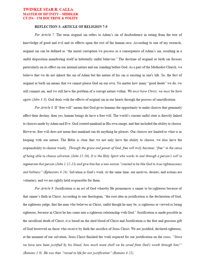 CT 254 - (3) Reflection about UMC Articles 7-9 - Calla, Twinkle Star | PDF | Justification ...