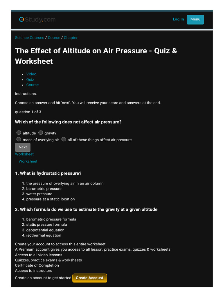 Quiz&Worksheet Altitude&AirPressureStudy - Com 1692282542810 | PDF ...