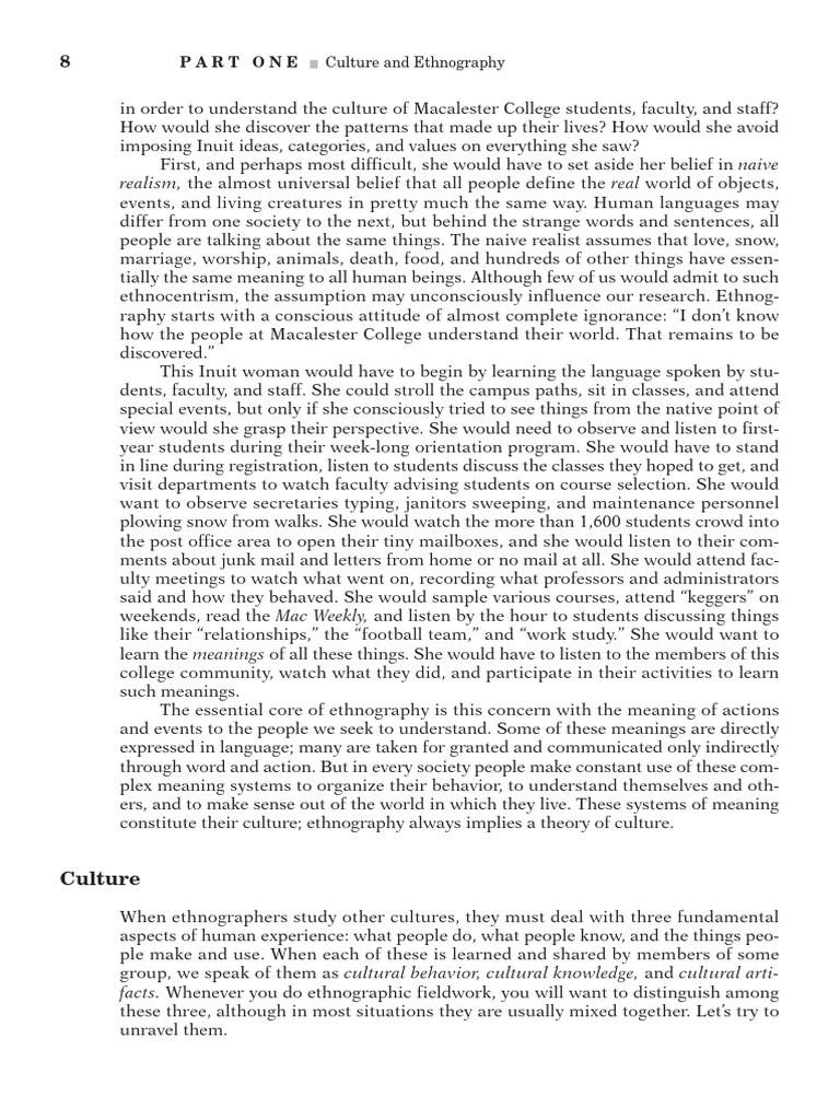 Wk3b Spradley, McCurdy (2012) Culture | PDF | Ethnography | Experience