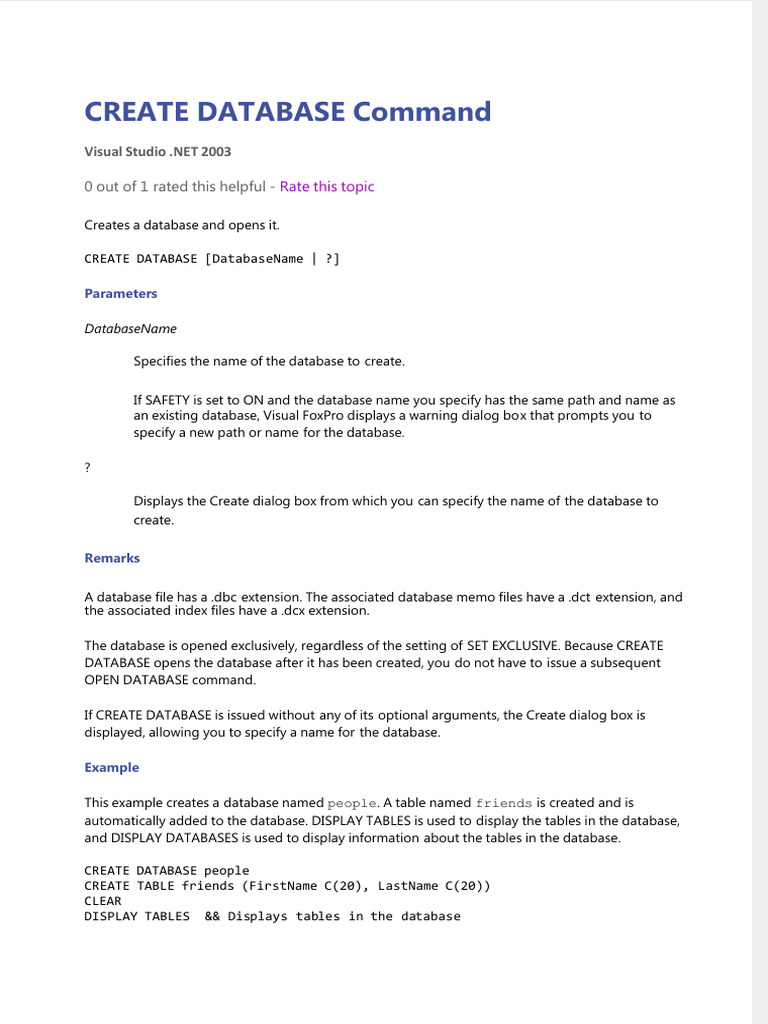 Visual FoxPro Database Commands Guide | PDF | Database Index | Table (Database)