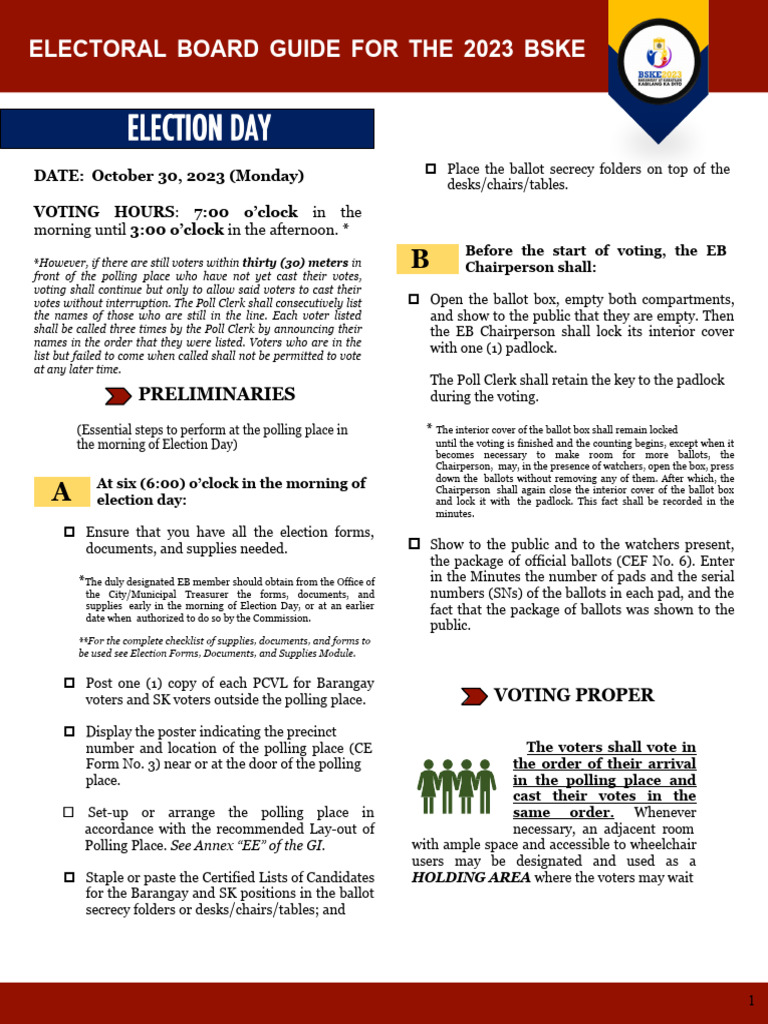 Electoral Board Manual | PDF | Voting | Elections