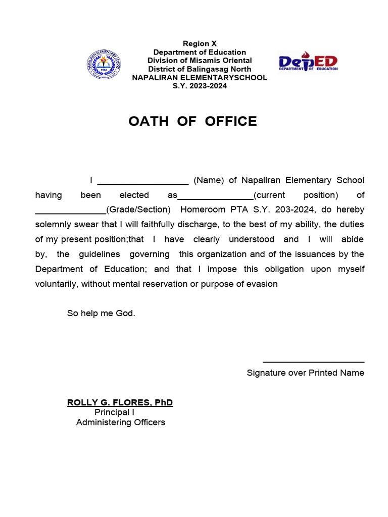 Oath Taking Form Final | PDF | Oath Of Office | Governance