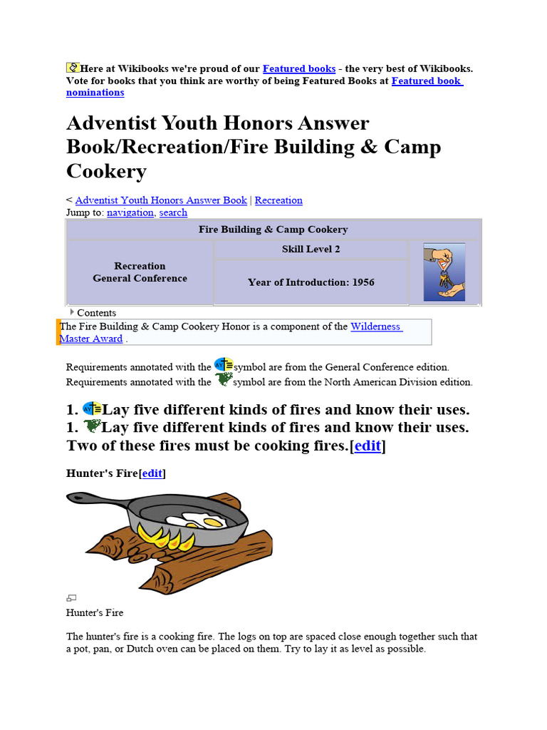 Fire Building and Camp Cookery Honour | PDF