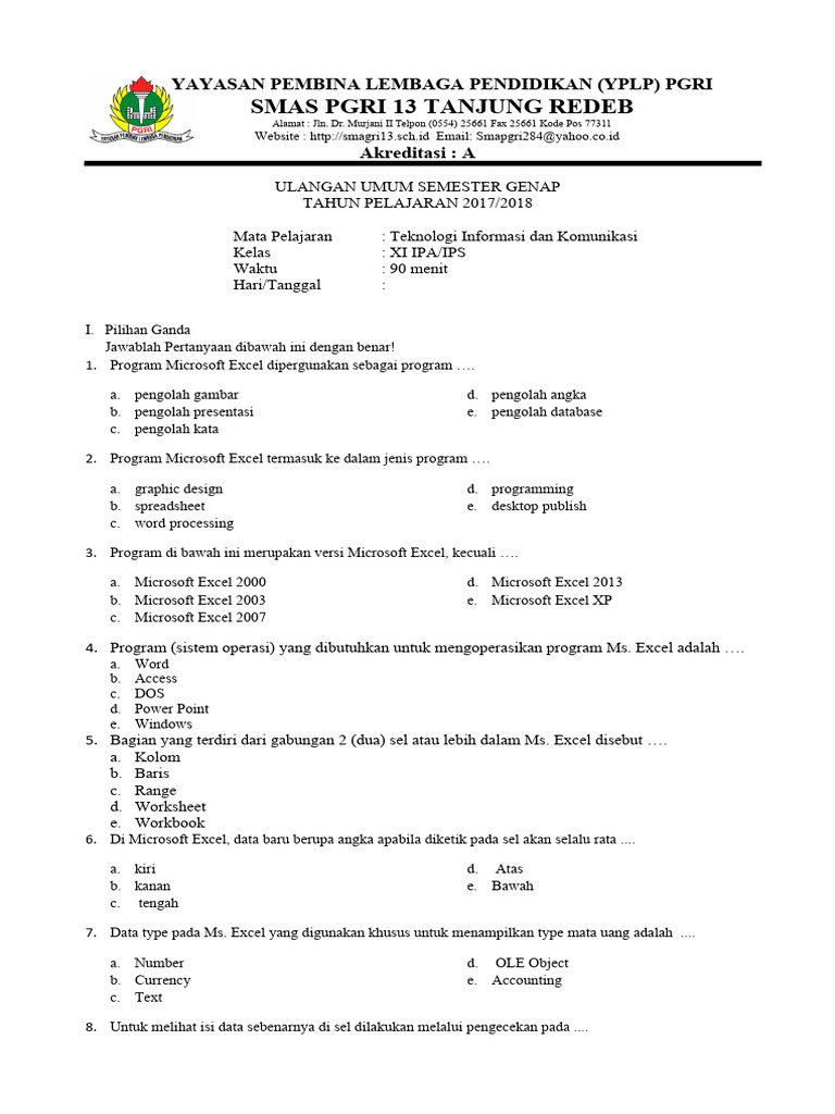 Soal Tik Xi 2018 | PDF