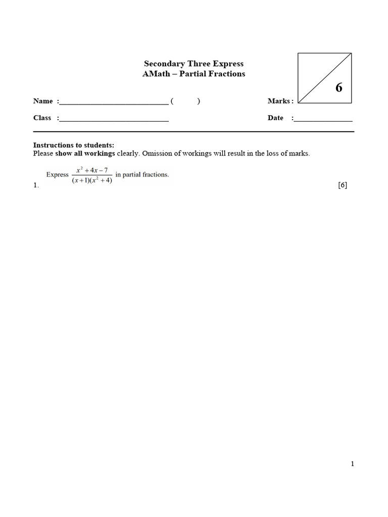Partial Fraction Quiz | PDF