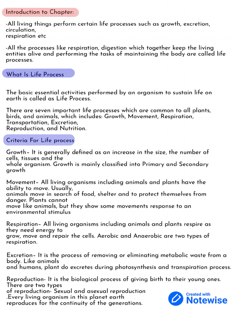 Life Processes Part 1 | PDF