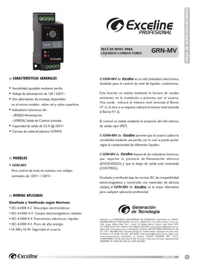 E - GRN-MV. Diagrama Rele de Nivel para Liquidos Conductores Exceline ...