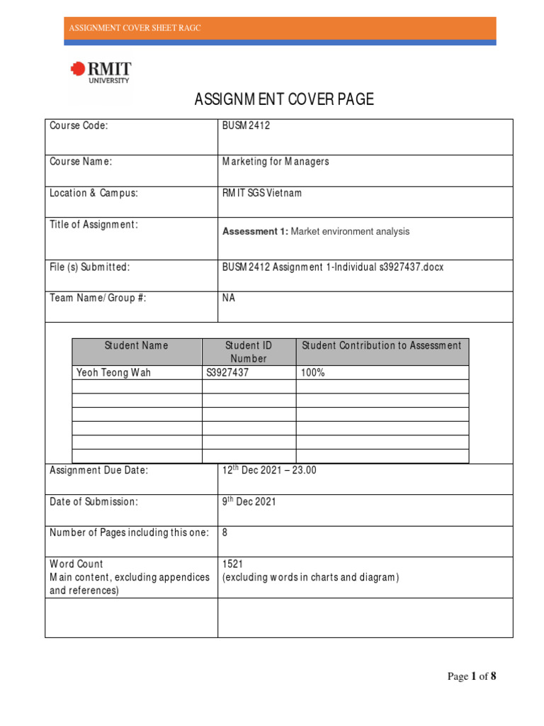 BUSM2412 Marketing For Managers Assignment 1-Individual s3927437 | PDF ...