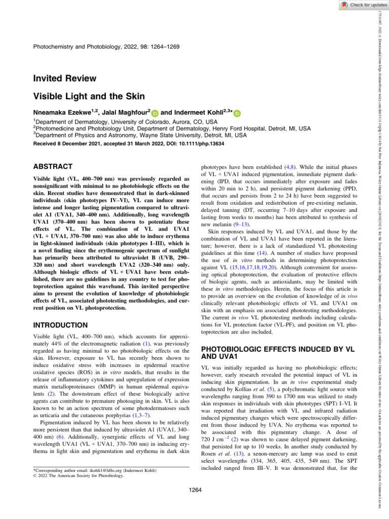 Photochem Photobiology - 2022 - Ezekwe - Visible Light and The Skin ...