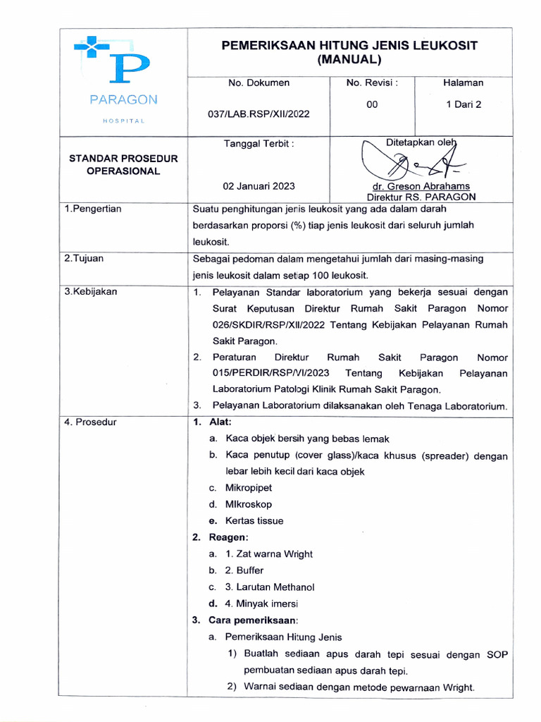 Prosedur Hitung Jenis Leukosit Manual | PDF
