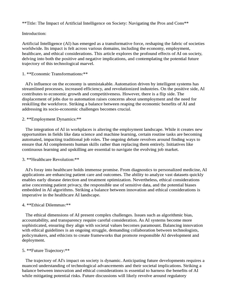 Title: The Impact of Artificial Intelligence On Society: Navigating The ...