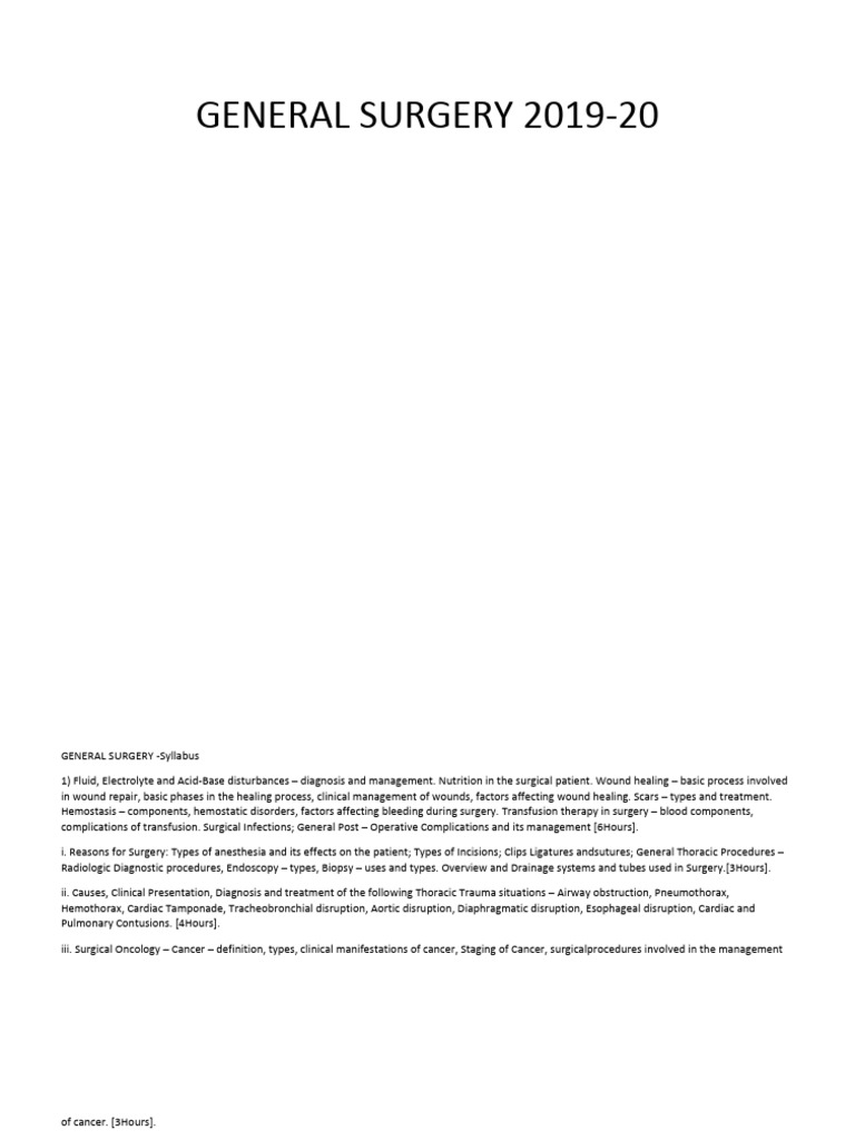 General Surgery Syllabus Overview | PDF | Cardiothoracic Surgery ...