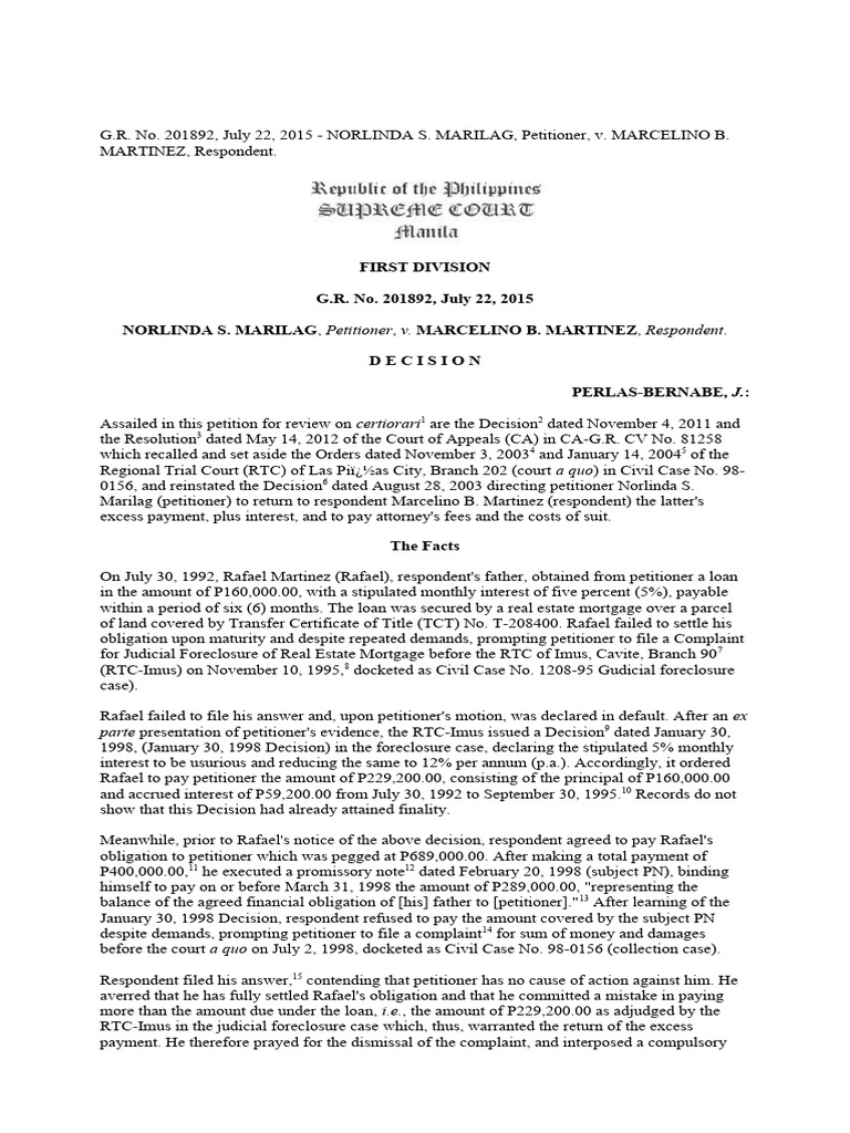 Marilag v. Martinez: Loan Dispute Ruling | PDF | Foreclosure | Mortgage Law