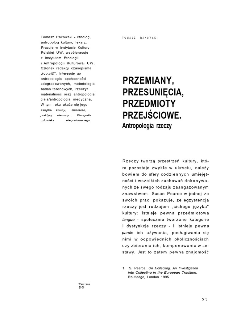 Tomasz Rakowski - Przemiany Przesuniecia Przedmioty Pzejsciowe. Antropologia Rzeczy | PDF