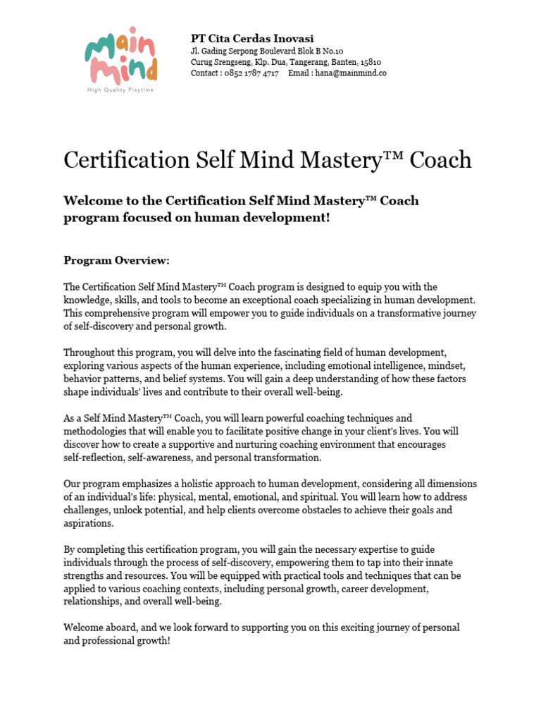 Program Overview Self Mind Mastery™ Coach Certification | PDF | Developmental Psychology | Mind