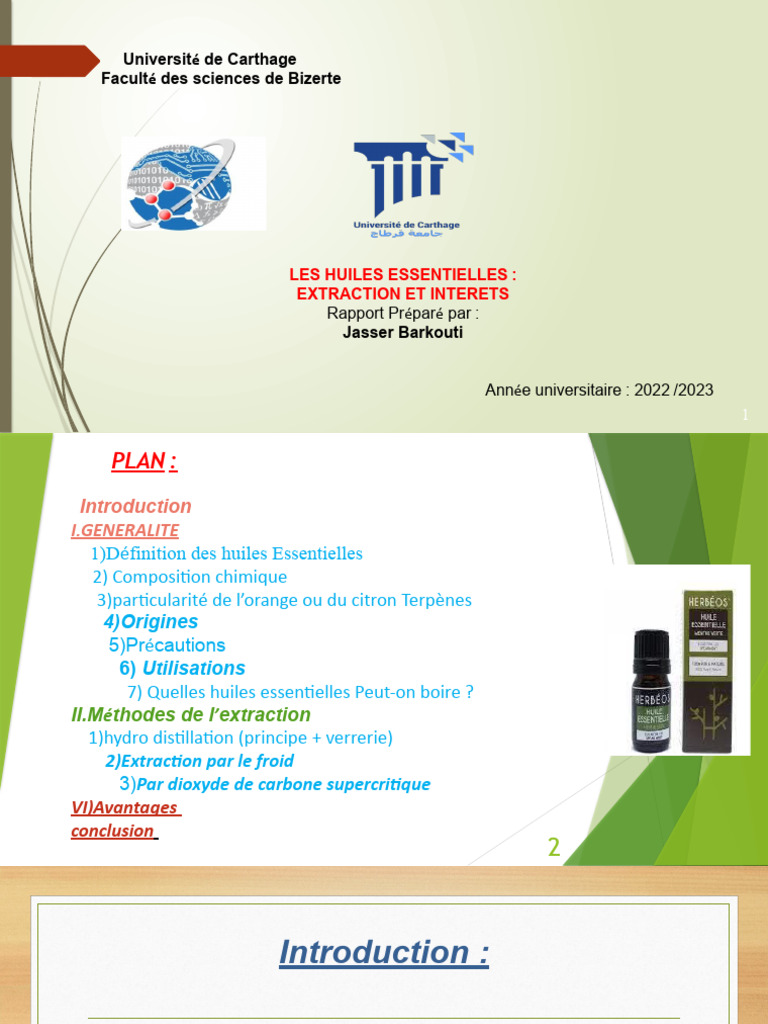 Universit: É de Carthage Facult É Des Sciences de Bizerte | PDF | Huile essentielle | Chimie