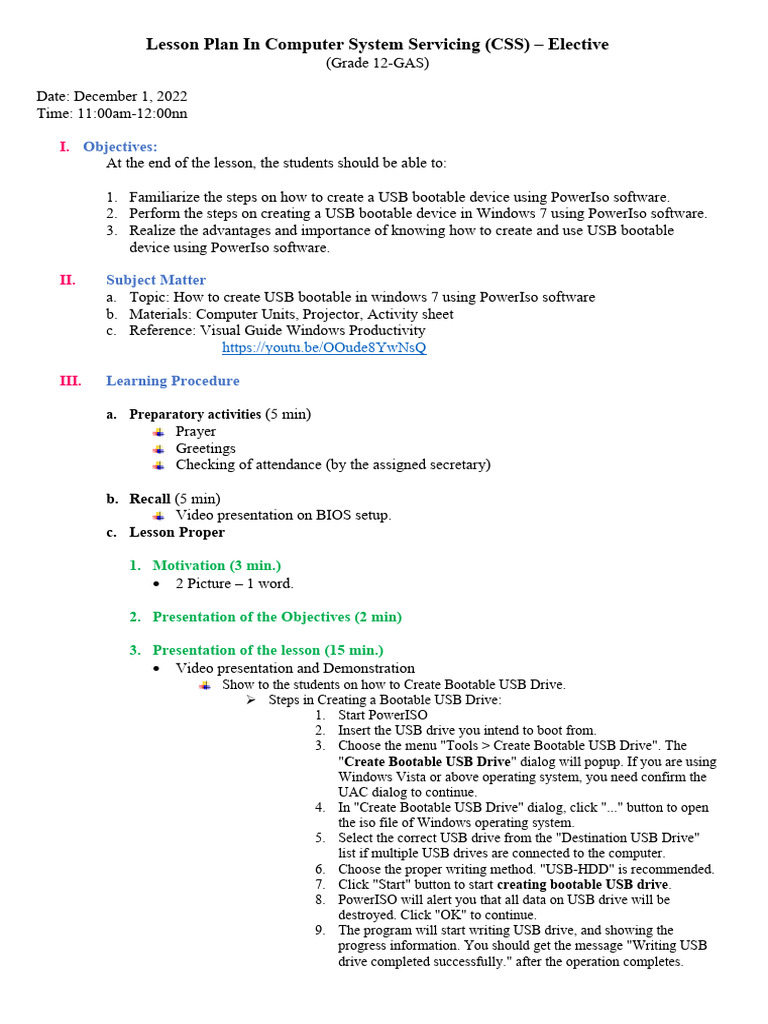 Semi-Detailed Lesson Plan in CSS | PDF | Booting | Usb