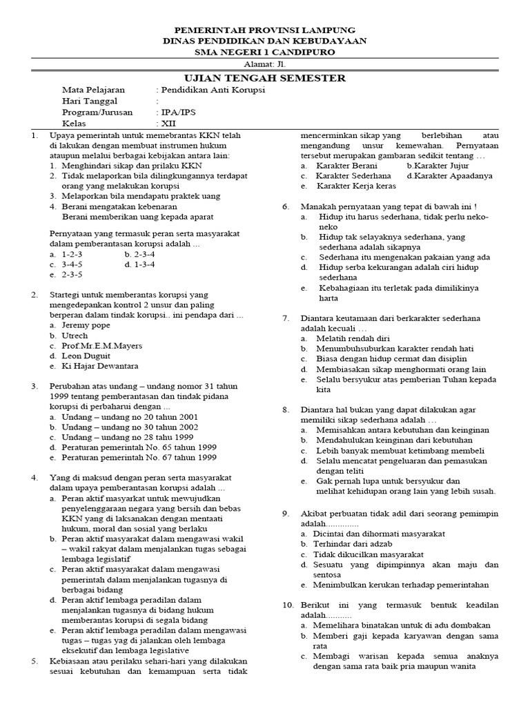 Soal Pak KLS Xii | PDF