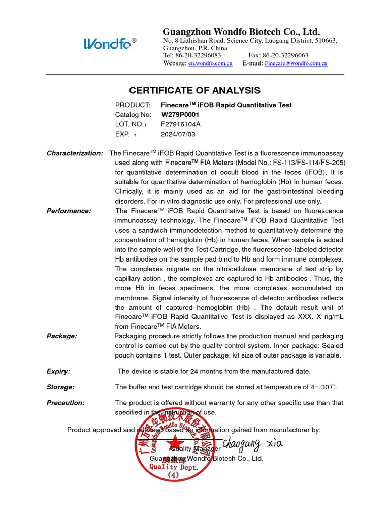 Finecare iFOB Rapid Test Analysis | PDF | Hemoglobin | Immunoassay