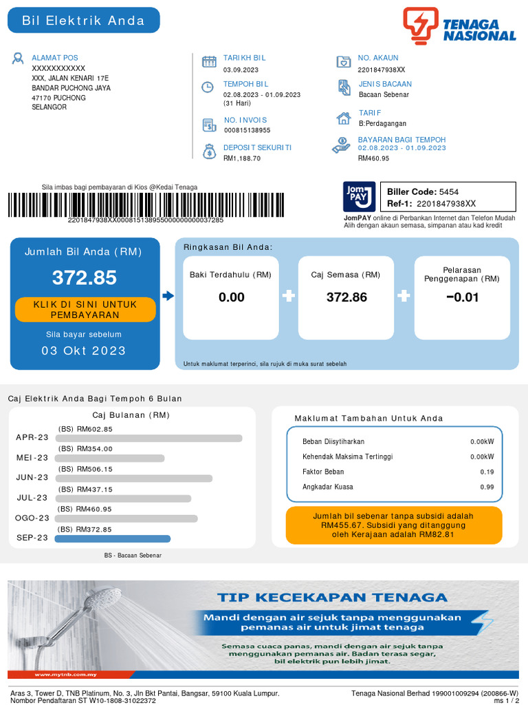 Jumlah Bil Anda (RM) : Biller Code: 5454 Ref-1: 2201847938XX | PDF