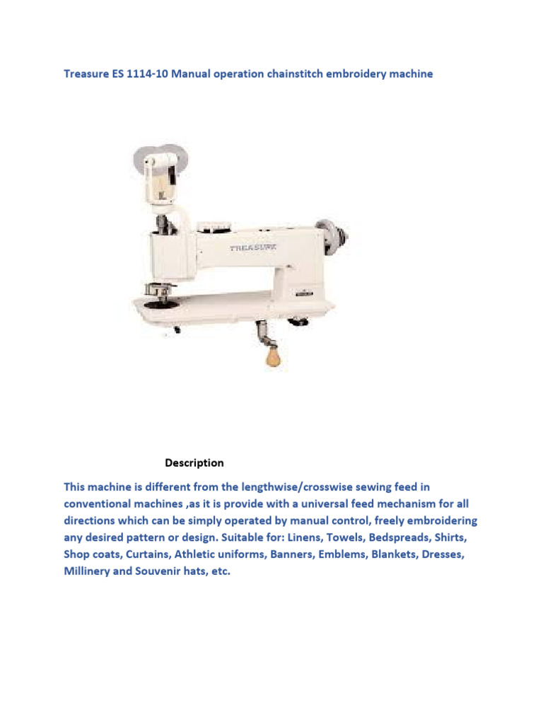 Treasure ES 1114-10 Chainstitch Manual | PDF