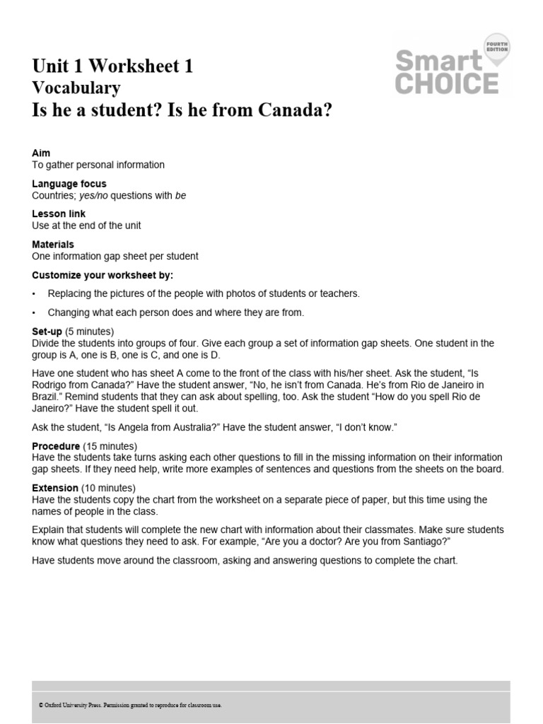 SC4e Level 1 Unit 01 Worksheet1 | PDF | Learning | Linguistics