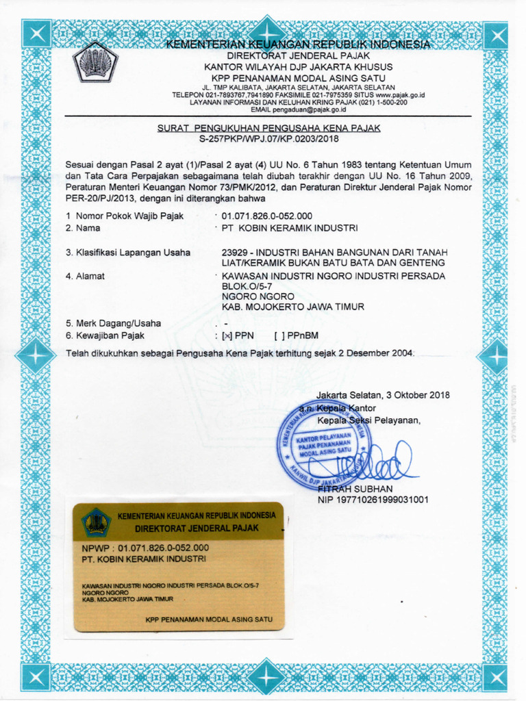 NPWP-SPPKP Kobin | PDF