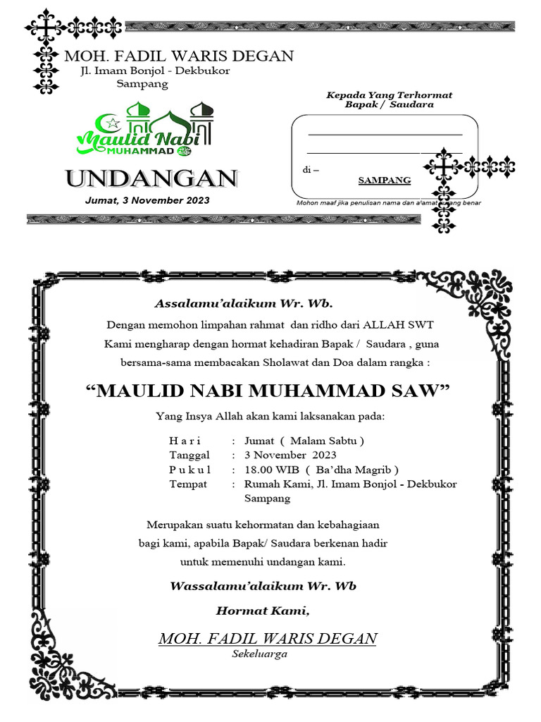 Undangan Maulid Nabi Muhammad SAW | PDF