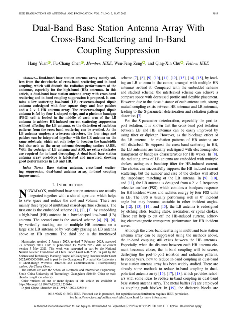 Dual-Band Base Station Antenna Array With Cross-Band Scattering and In-Band Coupling Suppression ...