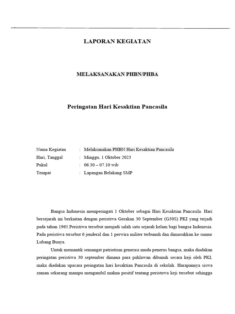Laporan Kegiatan: Melaksanakan Phbn/Phba | PDF