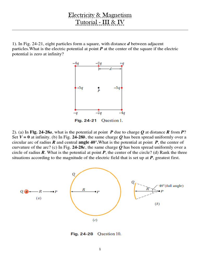 Electricity & Magnetism Tutorial III & IV | PDF | Capacitor | Capacitance