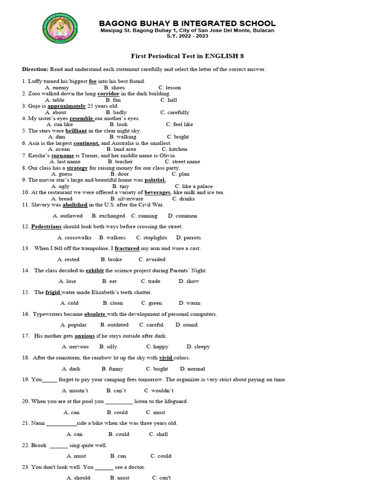 English 8 First Period Test | PDF | Books | Bibliography