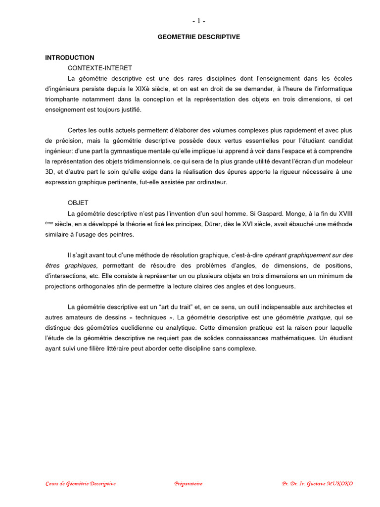 Geometrie Descriptive Syllabus 2017-2018 | PDF | Orthogonalité | Dessin