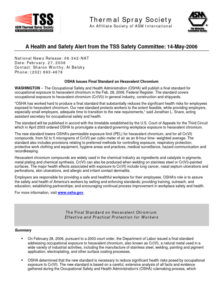 Standard on Hexavalent Chromium | PDF | Chromium | Occupational Safety ...