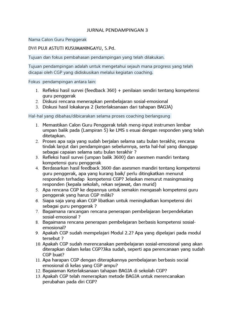 Jurnal Pendampingan 3 | PDF | Karier & Perkembangan