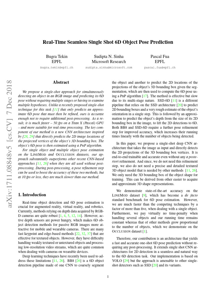 Real-Time Seamless Single Shot 6D Object Pose Prediction | PDF | 3 D Computer Graphics ...
